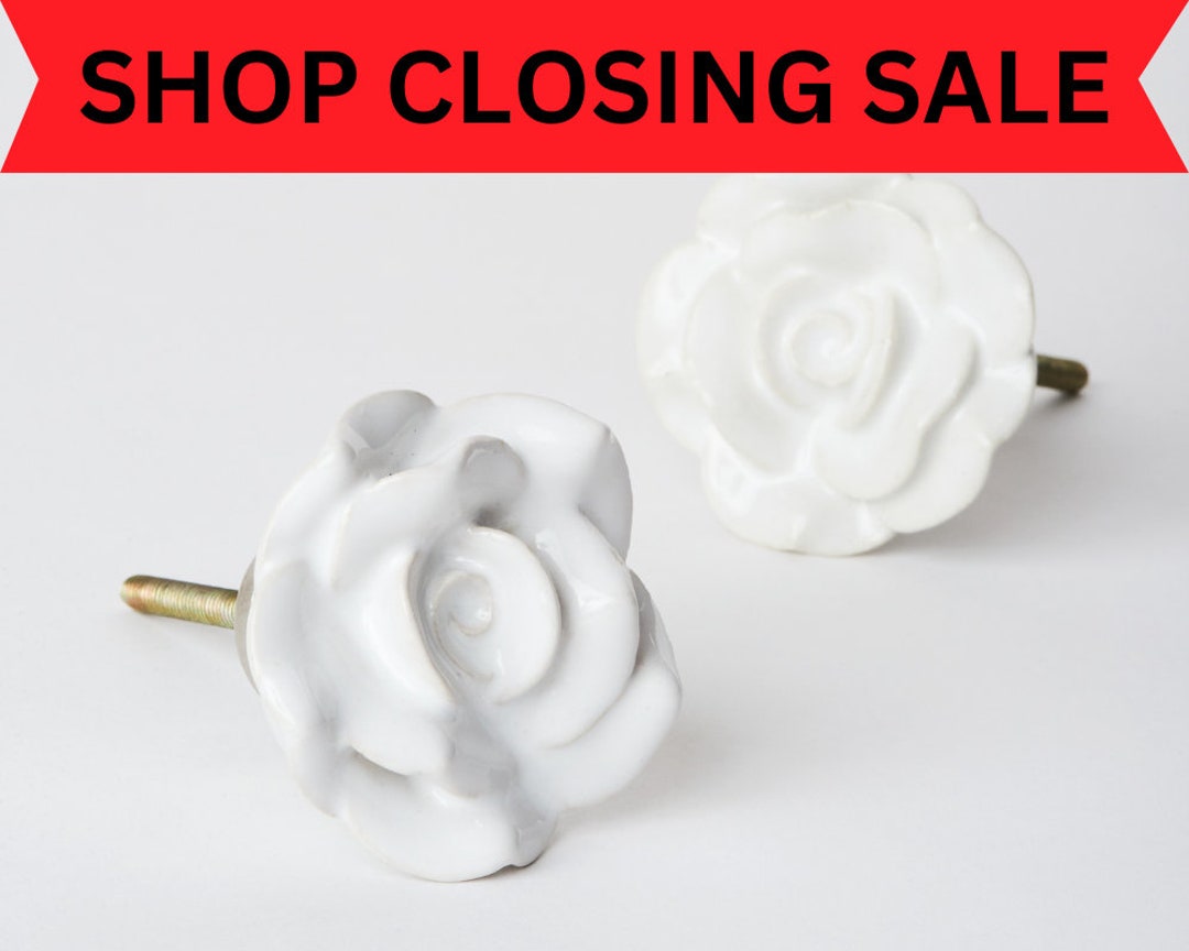 White Rose Flower Knobs Rose Handles Flower Handles Floral - Etsy