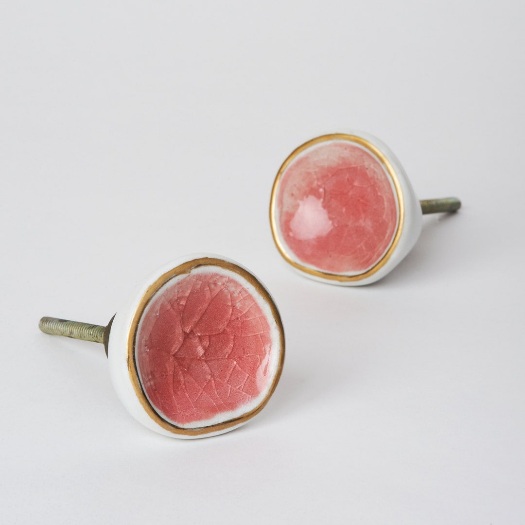 Round Pink Knobs, Blush Gold Knobs, Pink Ceramic Pulls, Pink Drawer ...