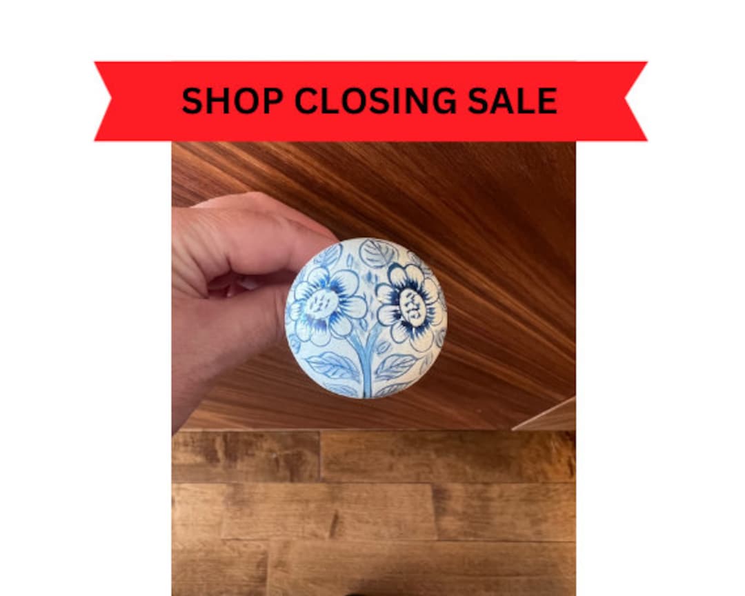 Hand Painted Blue Flower Knob, Flower Drawer Pull, Nature Inspired Furniture Handle, Flower ...