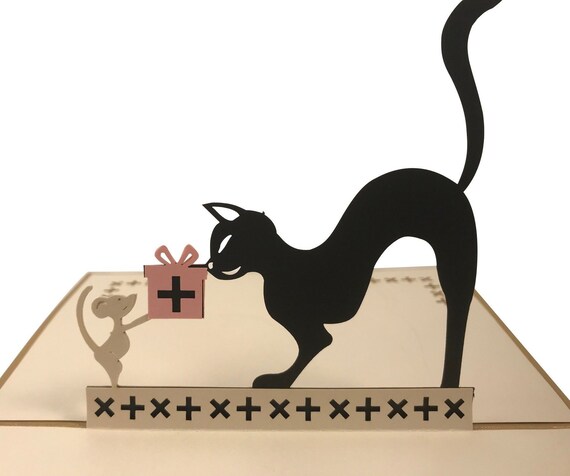 Cat Pop up Card Mouse Pop up Card Cat Mouse Greeting Card 3D | Etsy