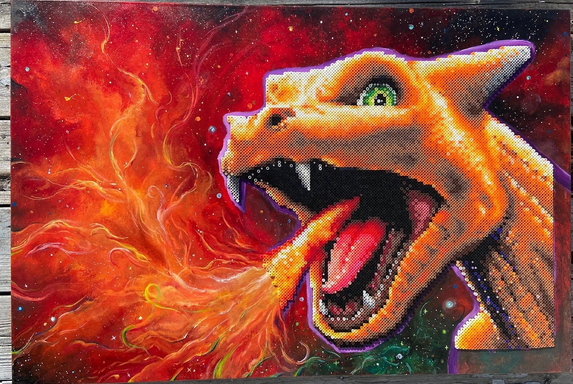 Charizard Perler Bead and Oil Painting - Etsy Canada