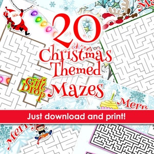 20 Christmas Printable Maze Activity Pages for kids santa | Etsy