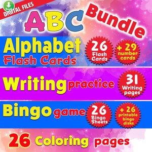 ABC Alphabet Learning Bundle - Flash Cards + Writing Practice + Bingo ...