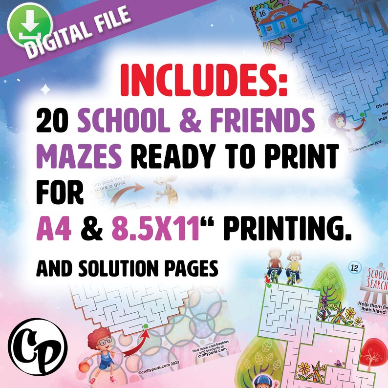 20 School & Friends Printable Maze Activity Pages for Kids. - Etsy