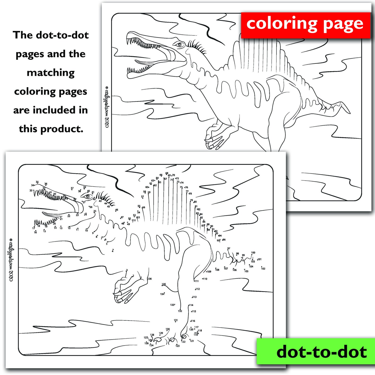 Dino-dots - 20 Dinosaur Dot to Dot Printable Pages for Kids. Join the ...