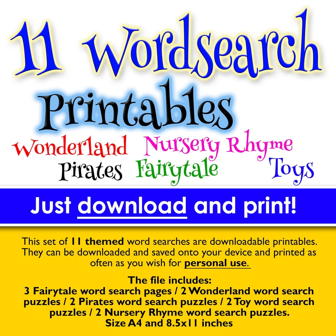 11 Printable Word Search Activity Pages for Kids. Themes: 3 Fairytale ...