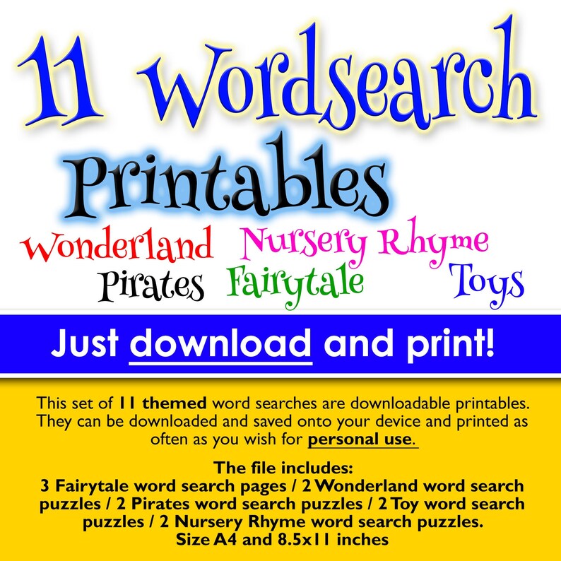 11 Printable Word Search Activity Pages for Kids. Themes: 3 Fairytale ...