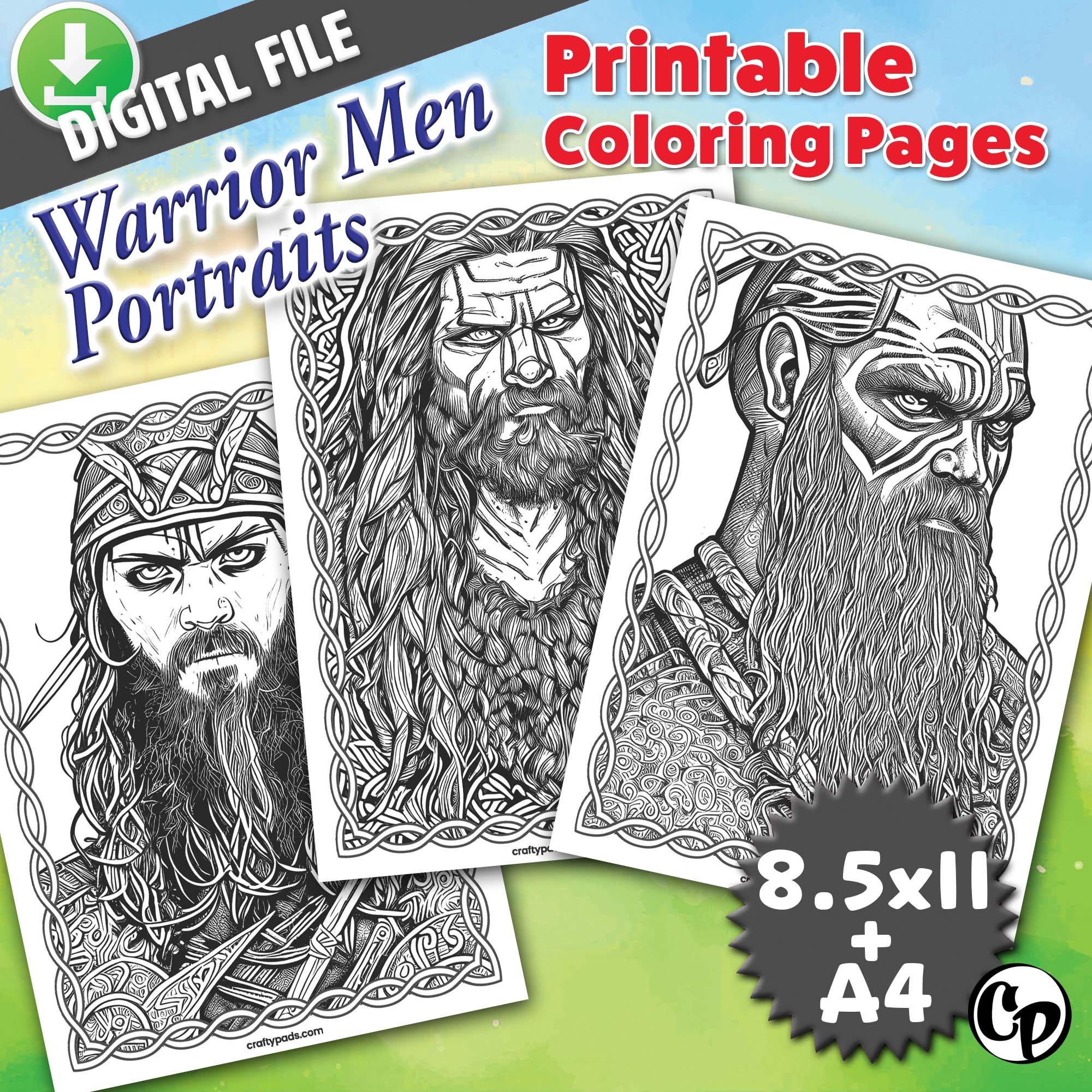 20 Warrior Men Portraits Coloring Pages. Viking & Spartan Warriors ...