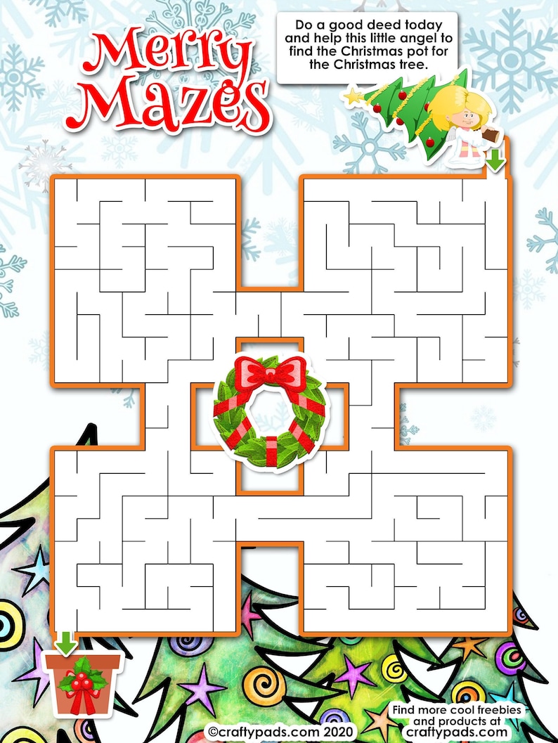 20 Christmas Printable Maze Activity Pages for Kids, (merry Mazes 1 ...