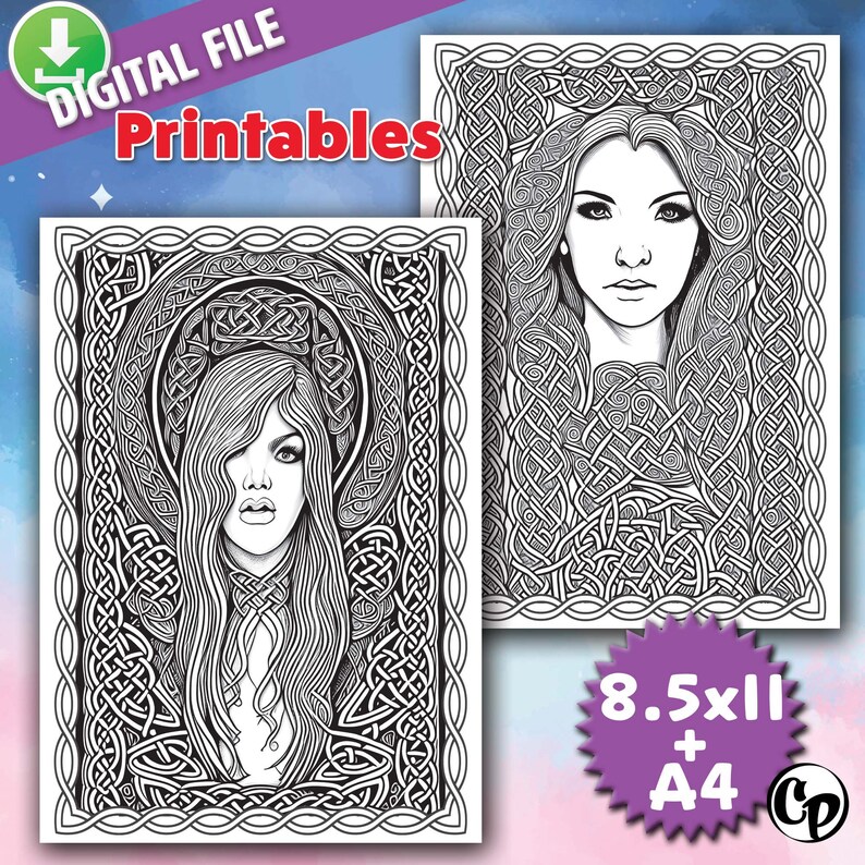 15 Celtic Fantasy Female Coloring Pages. Printable. - Etsy UK