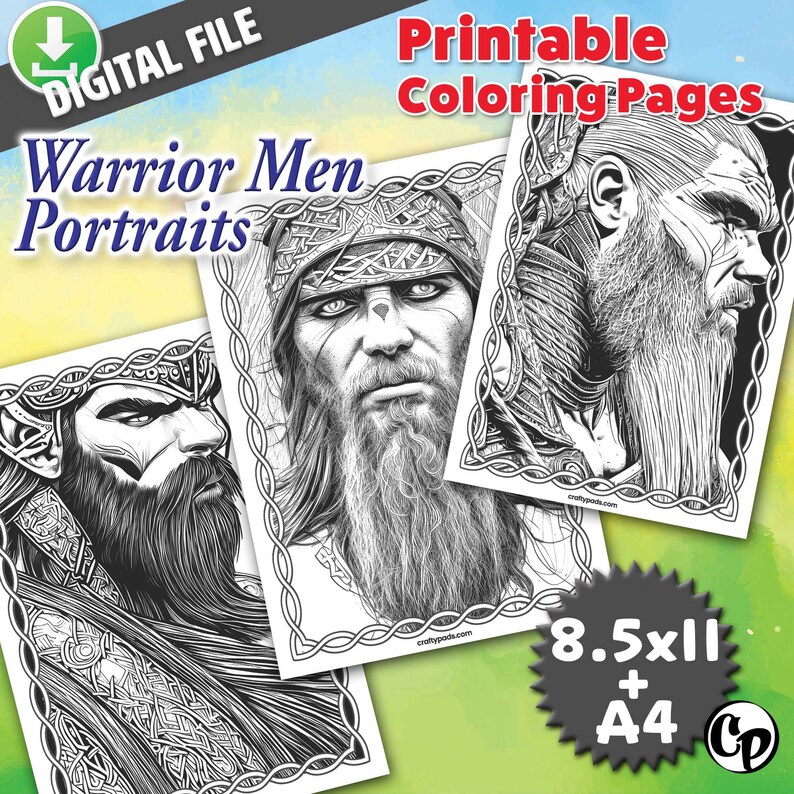 20 Warrior Men Portraits Coloring Pages. Viking & Spartan Warriors ...
