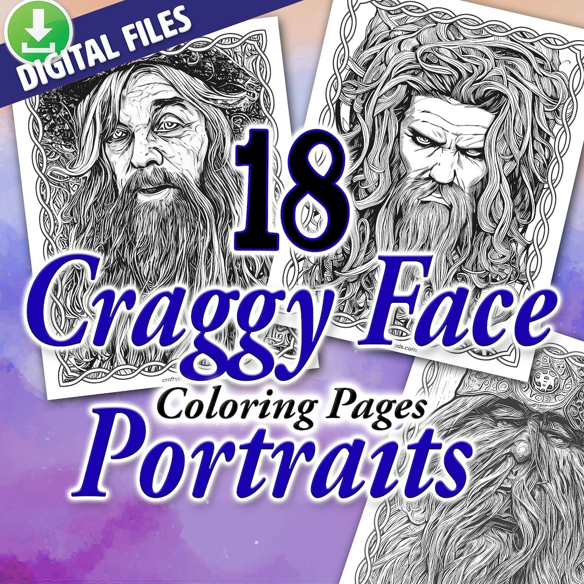 18 Craggy Face Portraits Coloring Pages. - Etsy