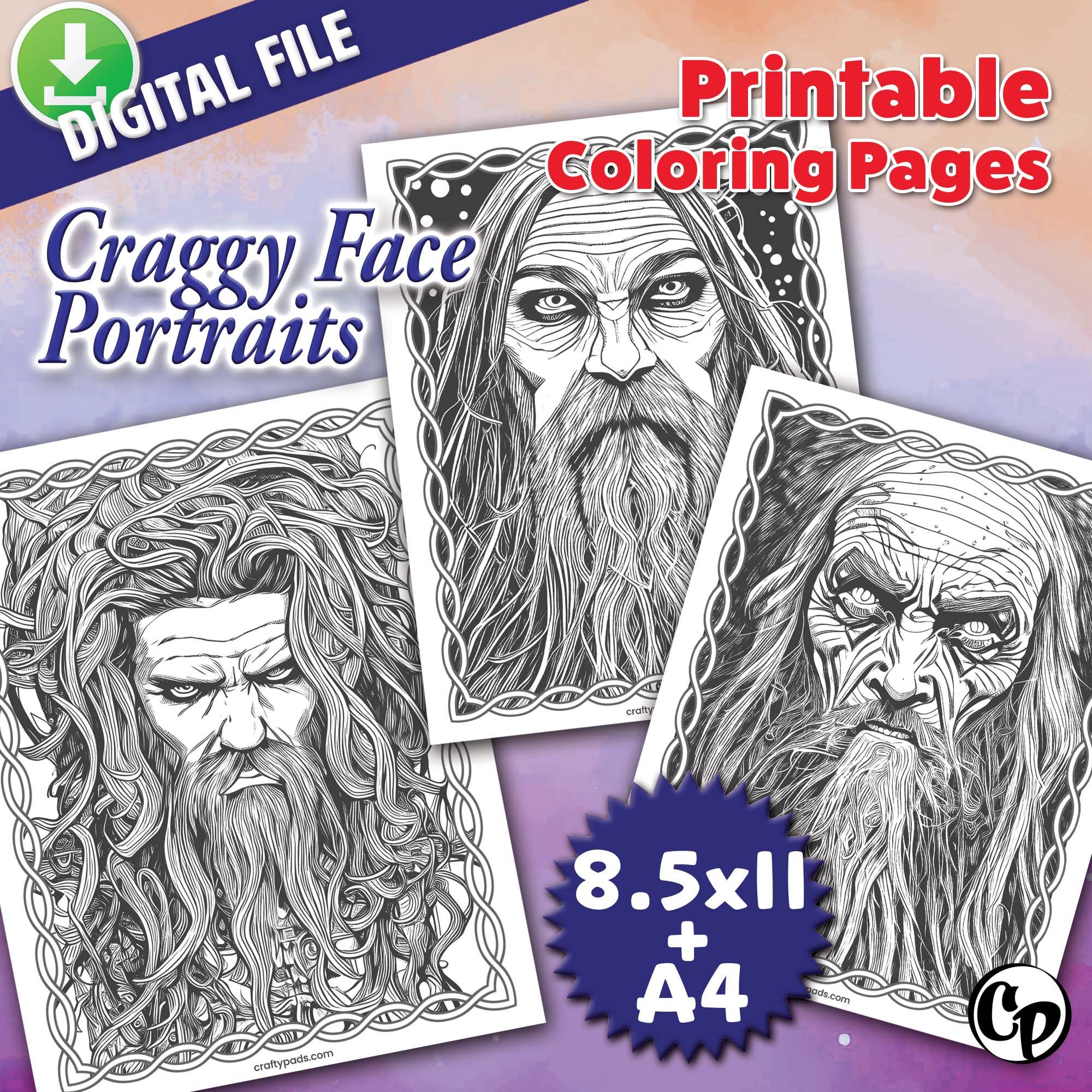 18 Craggy Face Portraits Coloring Pages. - Etsy
