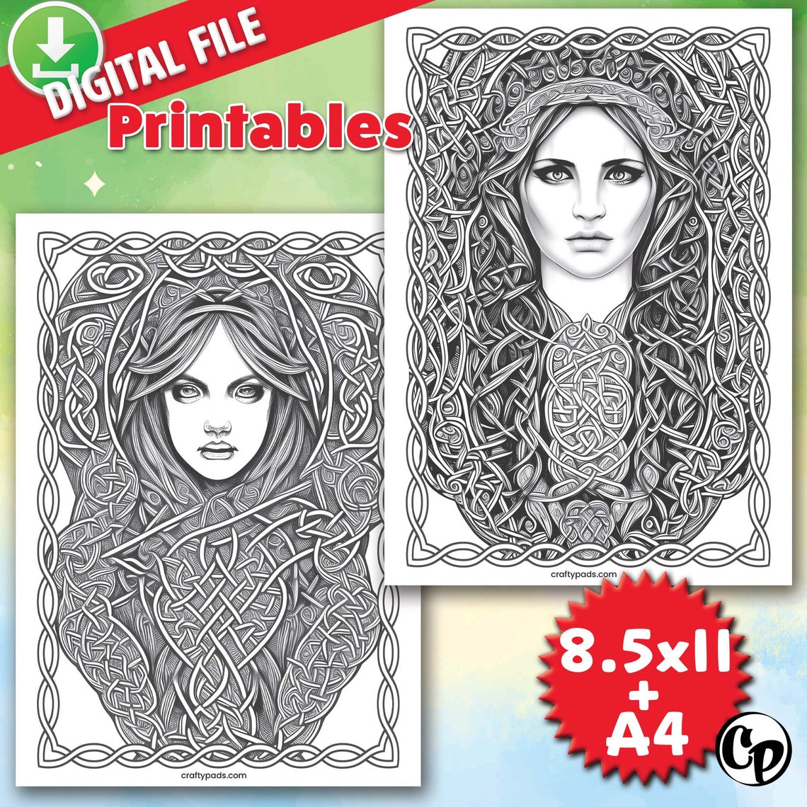 16 Celtic Fantasy Female Coloring Pages. Female Faces and Celtic Knots ...