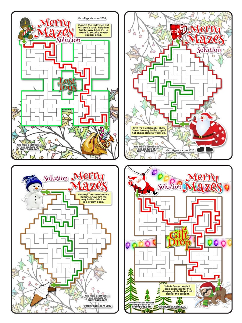 20 Christmas Printable Maze Activity Pages for Kids merry - Etsy