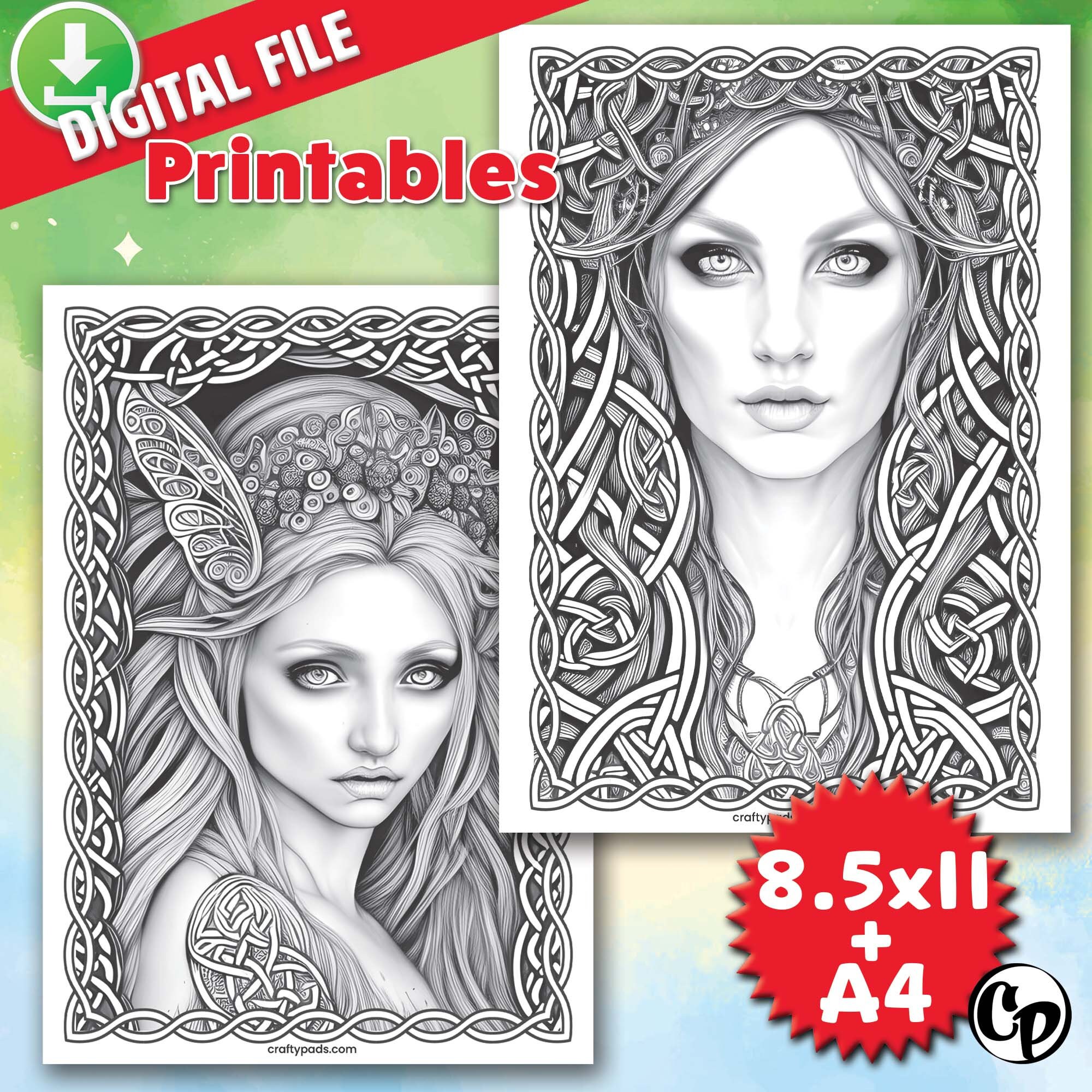 16 Celtic Fantasy Female Coloring Pages. Female Faces and Celtic Knots ...