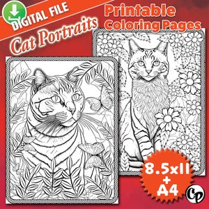 20 Cat Portraits - Coloring Pages. - Etsy