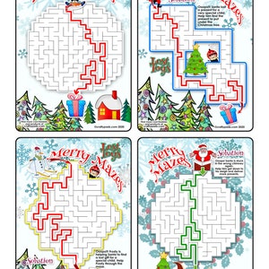 20 Christmas Printable Maze Activity Pages for kids santa | Etsy