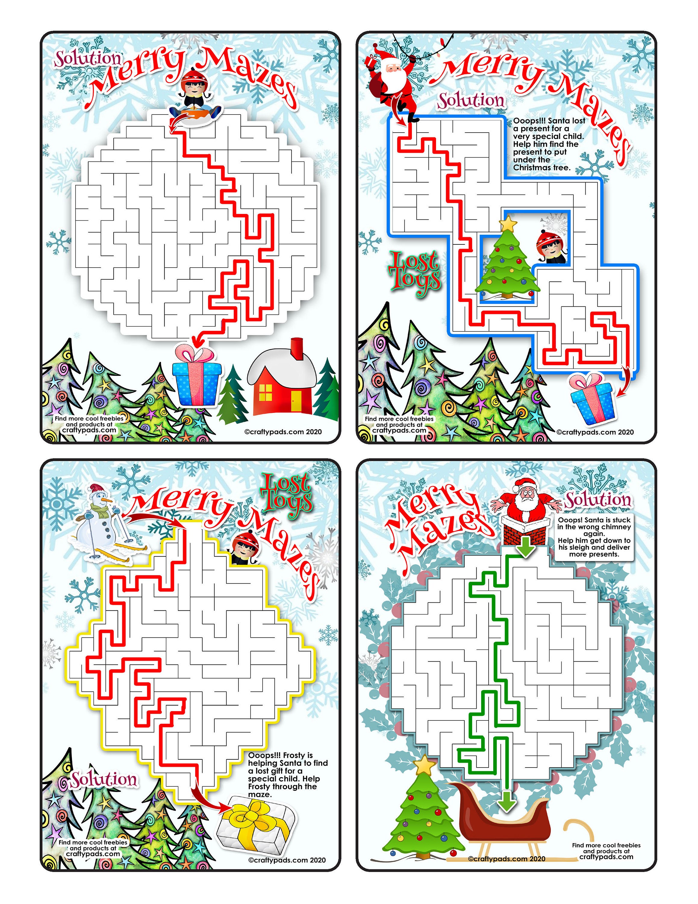 20 Christmas Printable Maze Activity Pages for Kids, (merry Mazes 1 ...