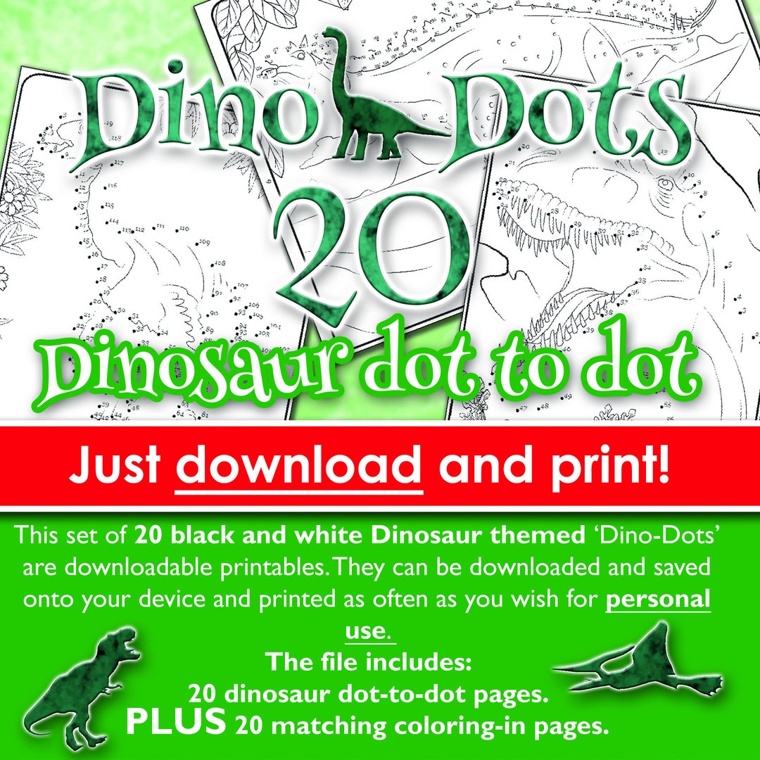 Dino-dots - 20 Dinosaur Dot to Dot Printable Pages for Kids. Join the ...