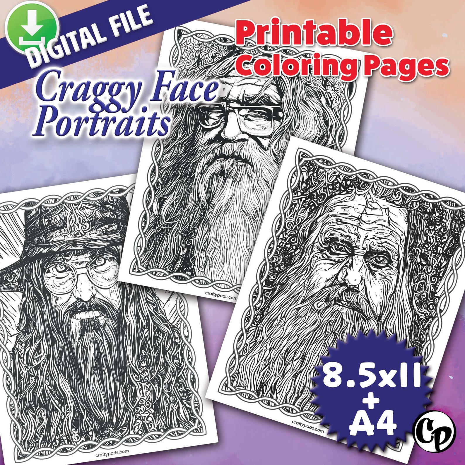 18 Craggy Face Portraits Coloring Pages. - Etsy