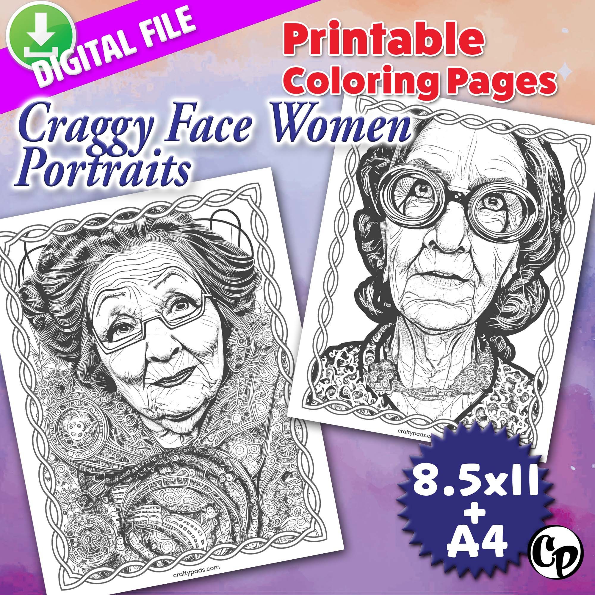 20 Craggy Face Women Portraits Coloring Pages. - Etsy