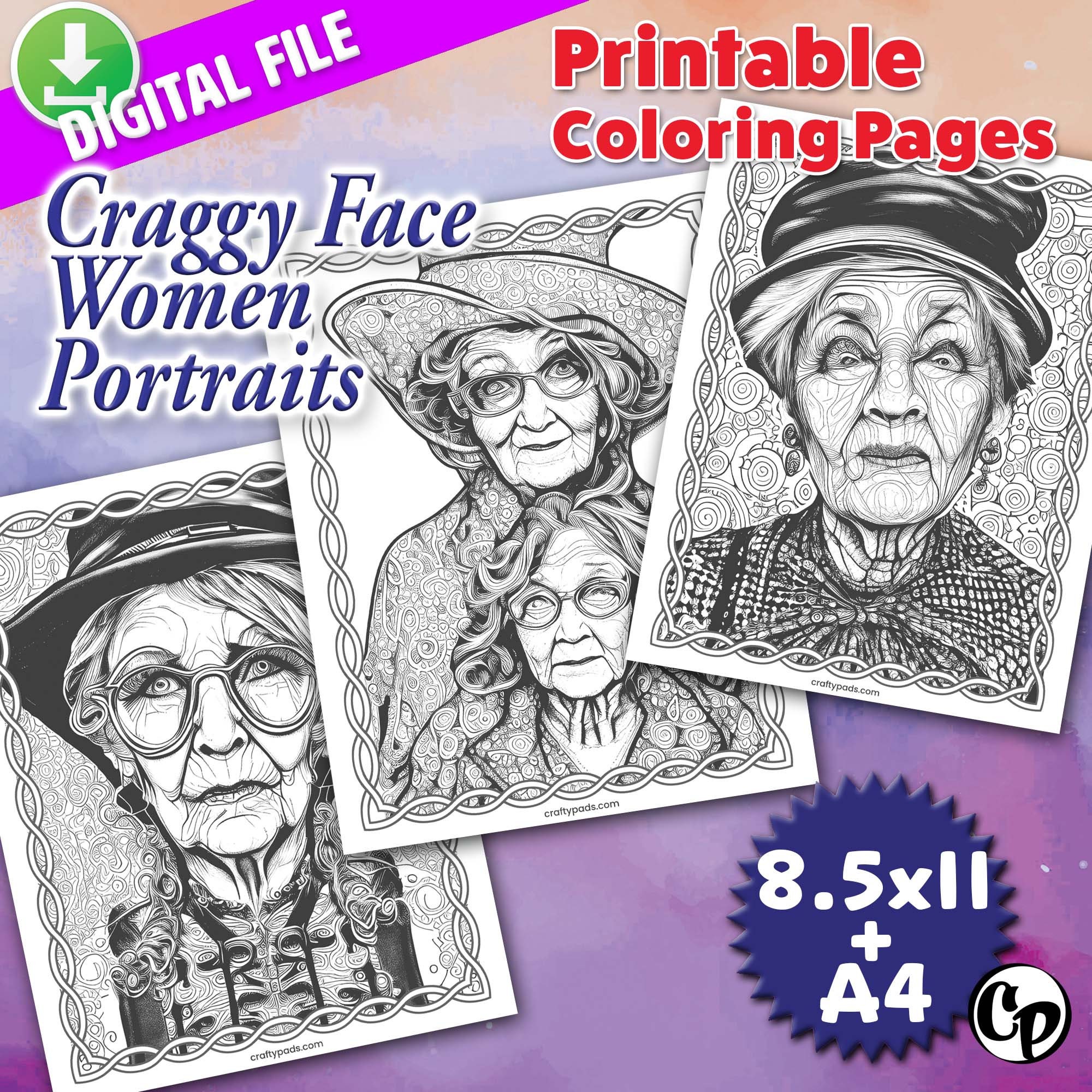 20 Craggy Face Women Portraits Coloring Pages. - Etsy