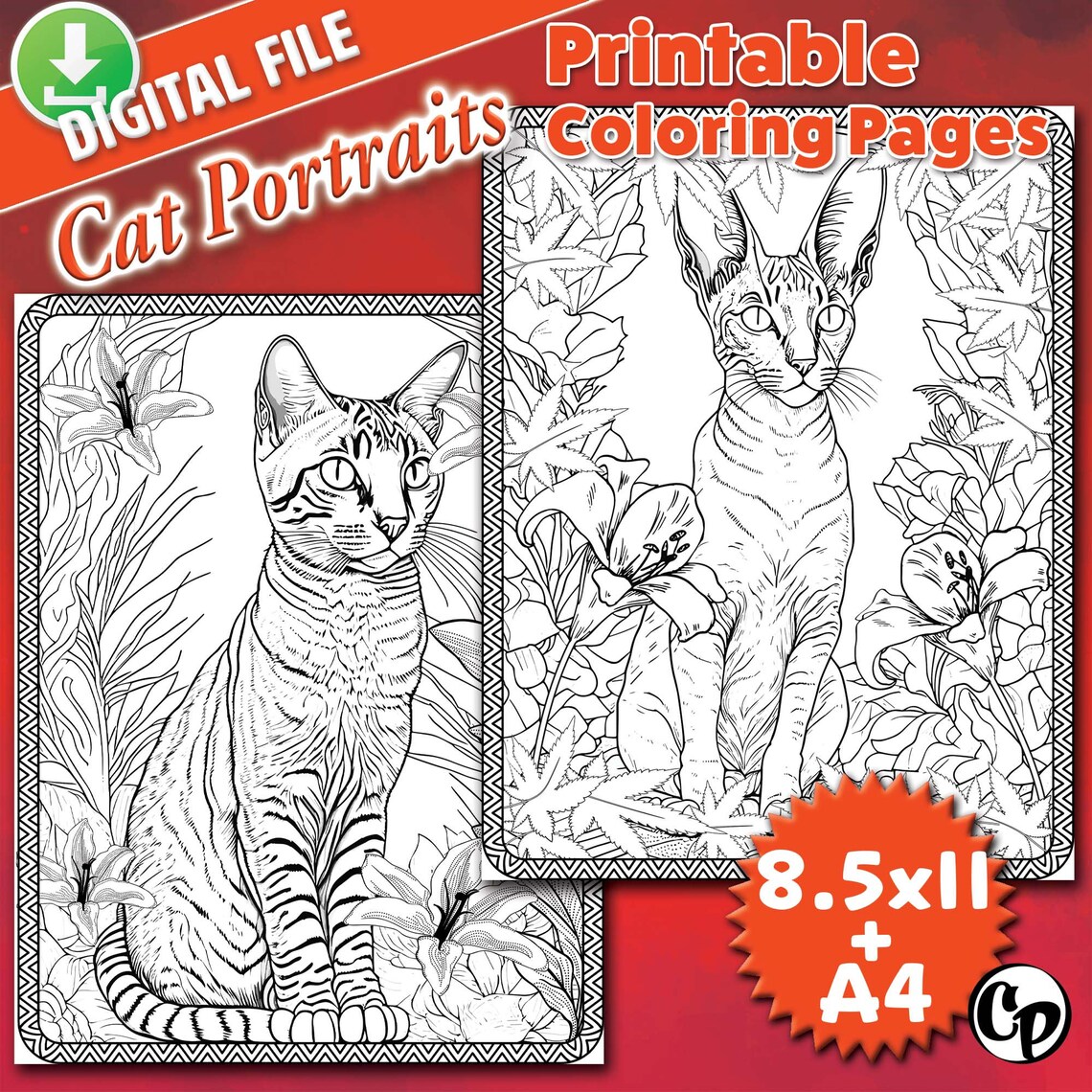 20 Cat Portraits Coloring Pages. - Etsy
