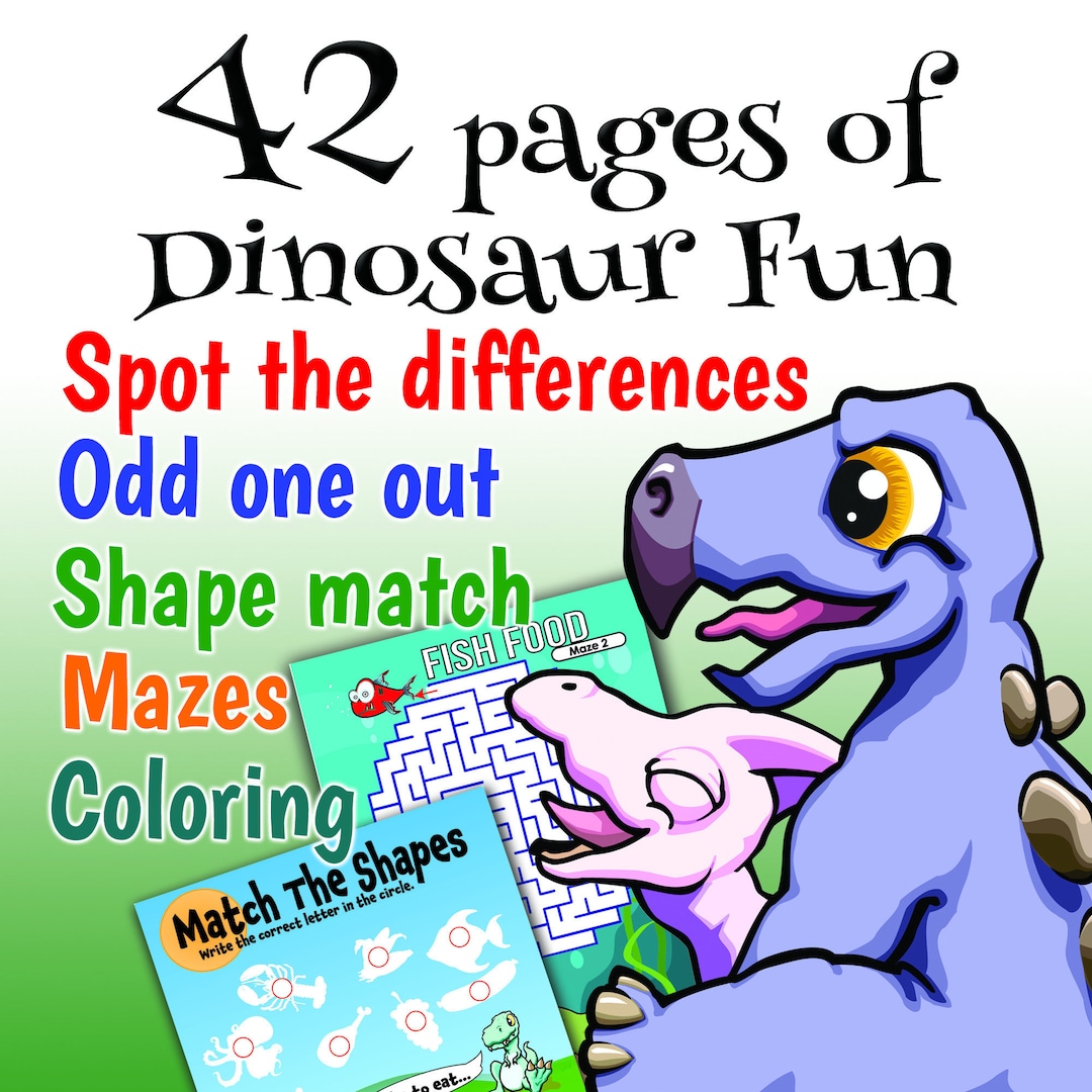 Dinosaur Activity Pack – 42 Printable Kids Mazes, Coloring Pages ...