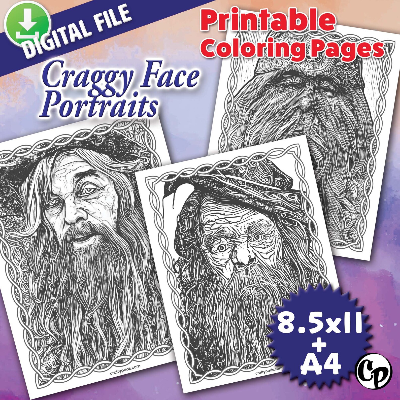 18 Craggy Face Portraits Coloring Pages. - Etsy