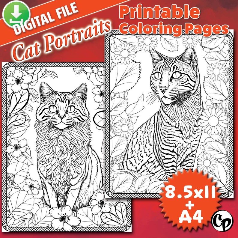 20 Cat Portraits - Coloring Pages. - Etsy