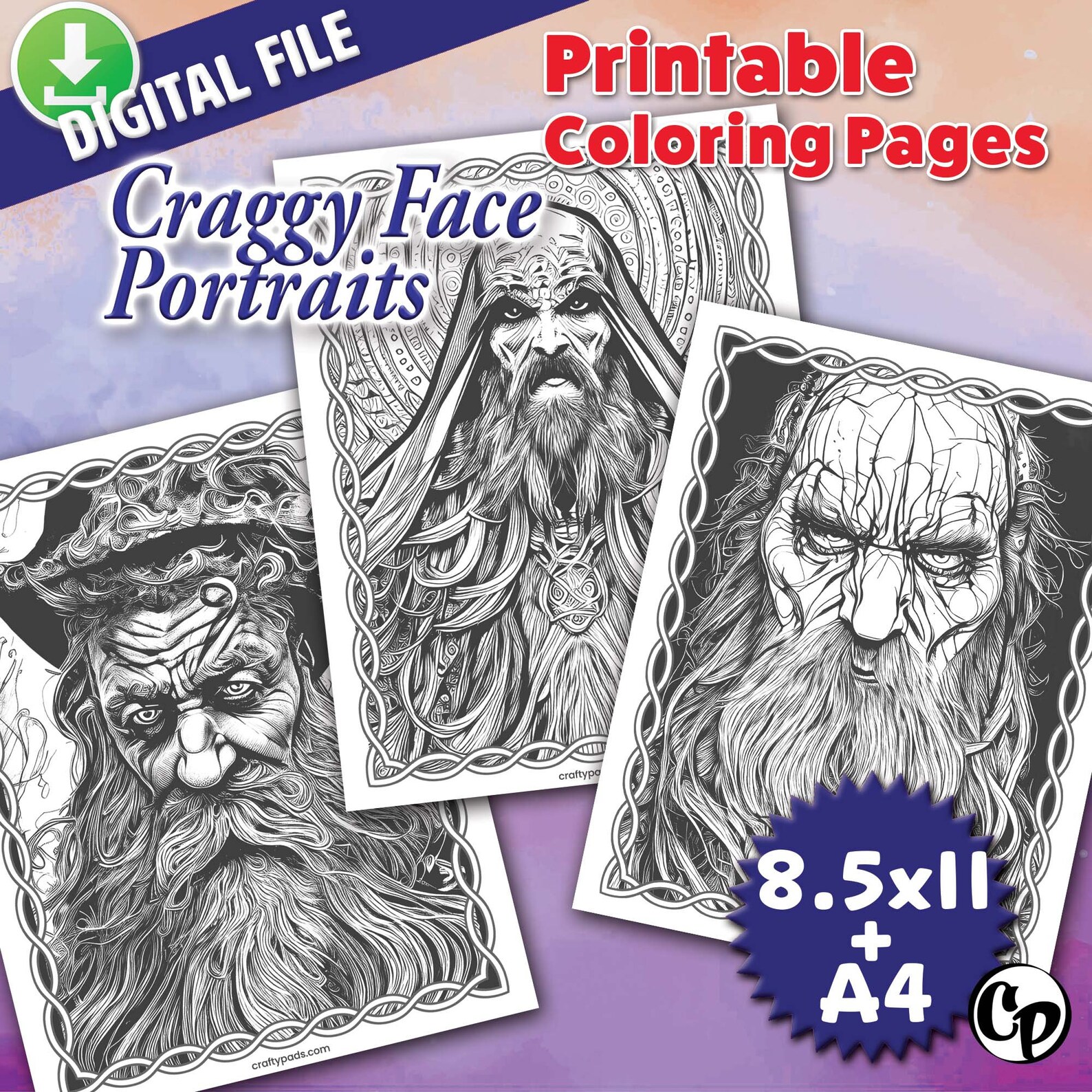 18 Craggy Face Portraits Coloring Pages. - Etsy UK