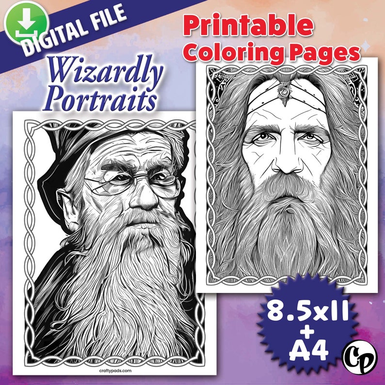 18 Wizardly Portraits Coloring Pages. - Etsy
