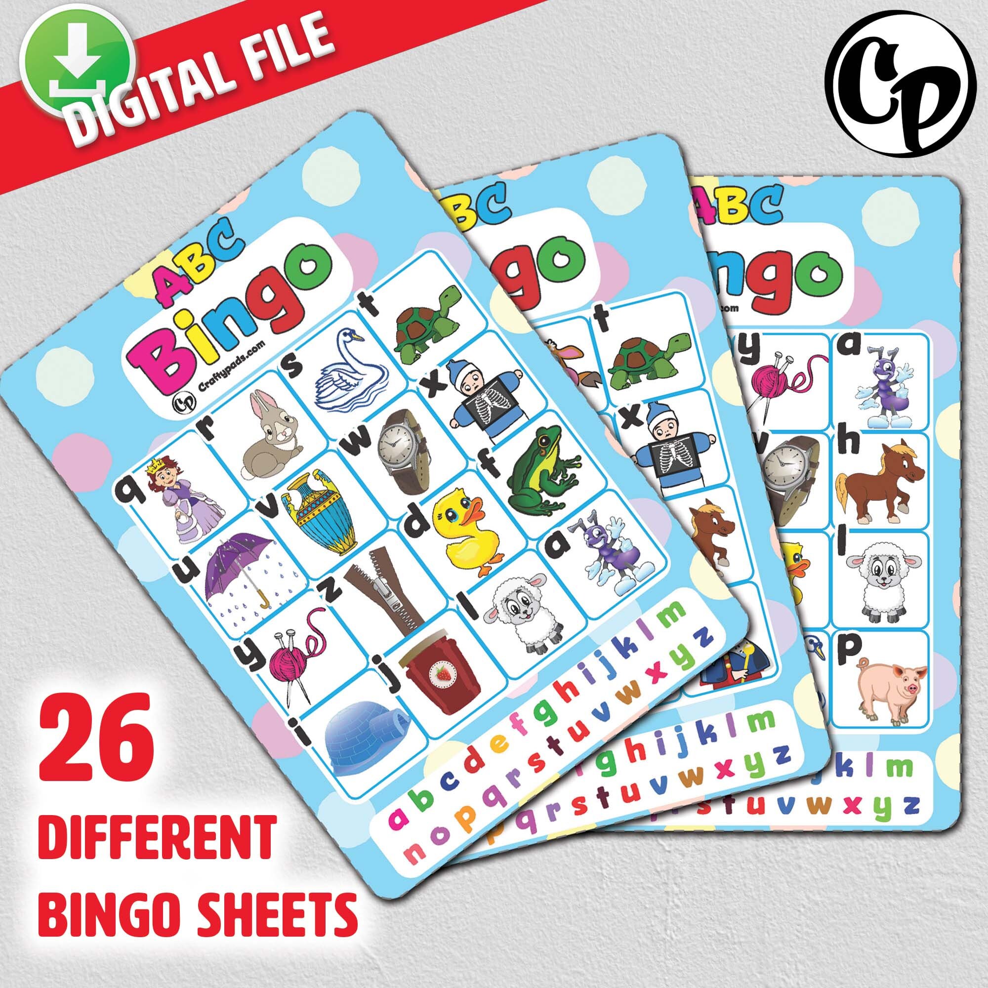 Printable ABC Bingo Game With 26 Bingo Sheets and Calling Cards. - Etsy