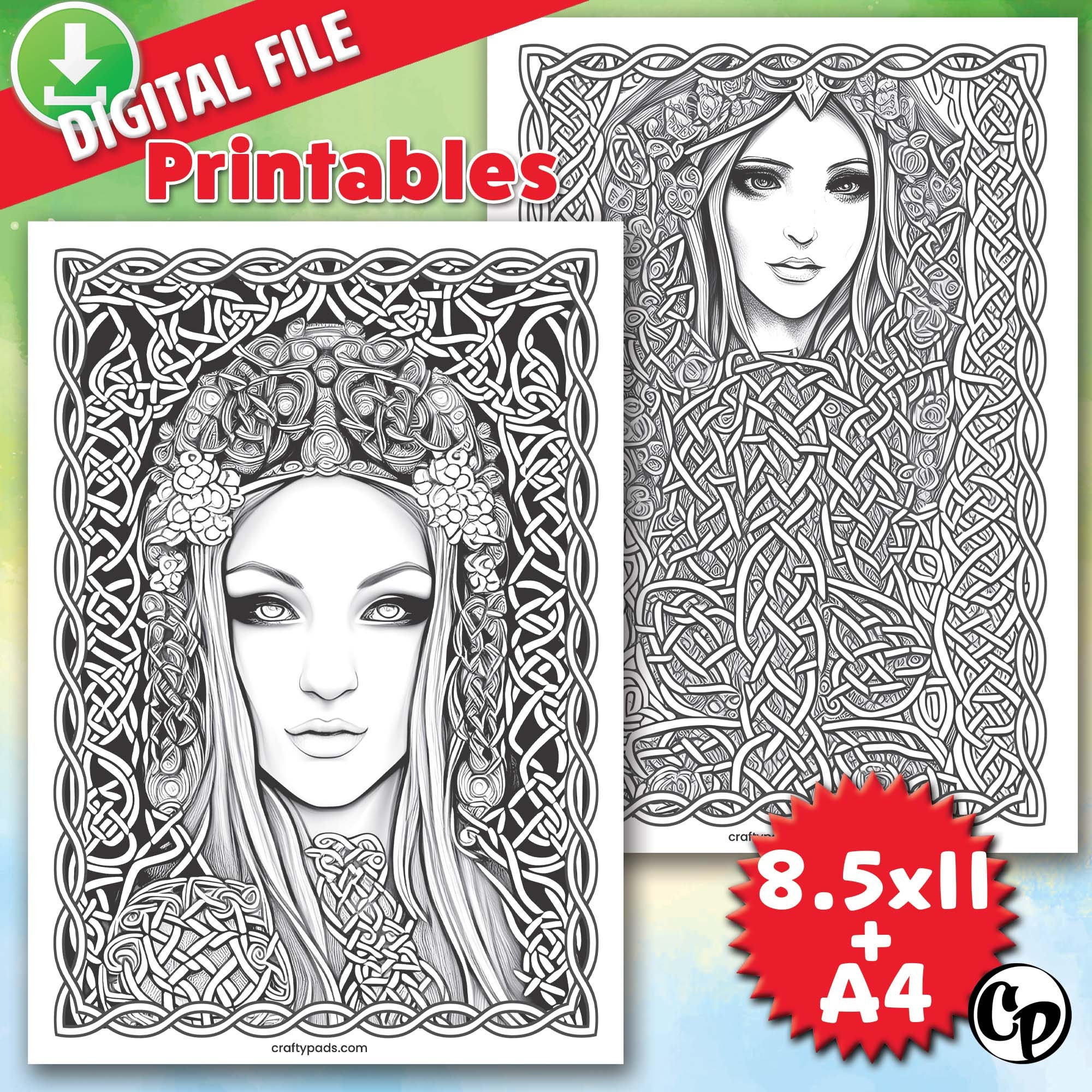 16 Celtic Fantasy Female Coloring Pages. Female Faces and Celtic Knots ...