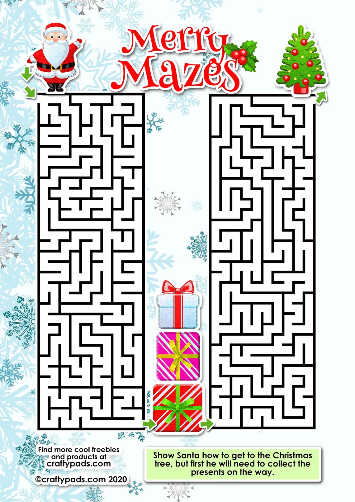 20 Christmas Printable Maze Activity Pages for kids santa | Etsy