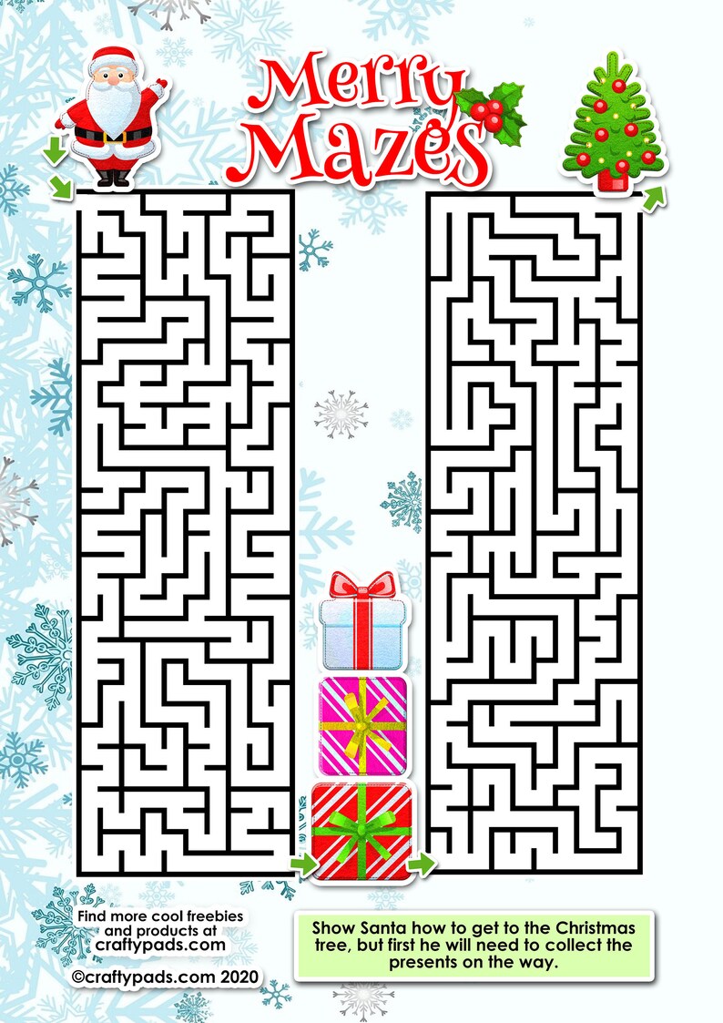 20 Christmas Printable Maze Activity Pages for Kids, (merry Mazes 1 ...
