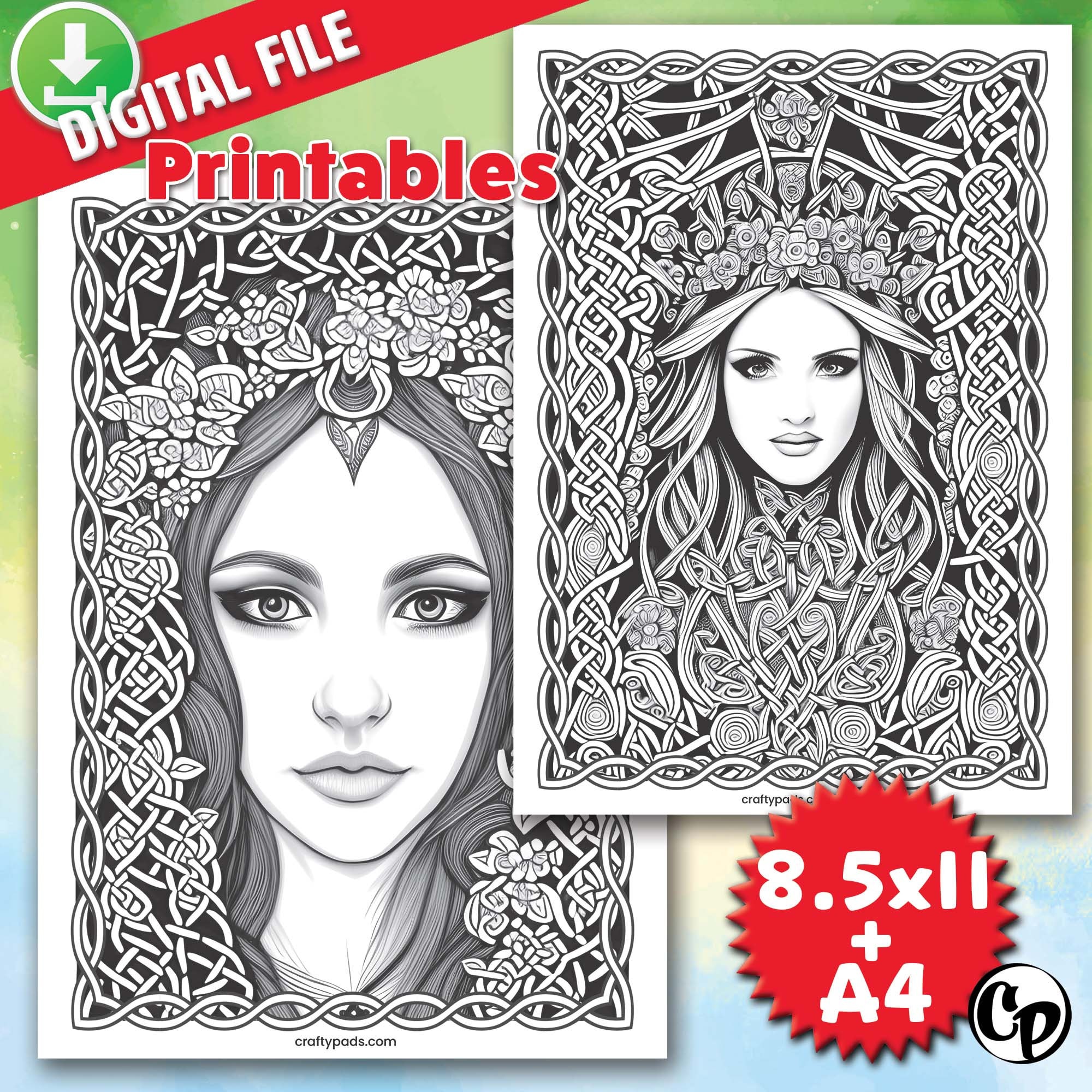 16 Celtic Fantasy Female Coloring Pages. Female Faces and Celtic Knots ...
