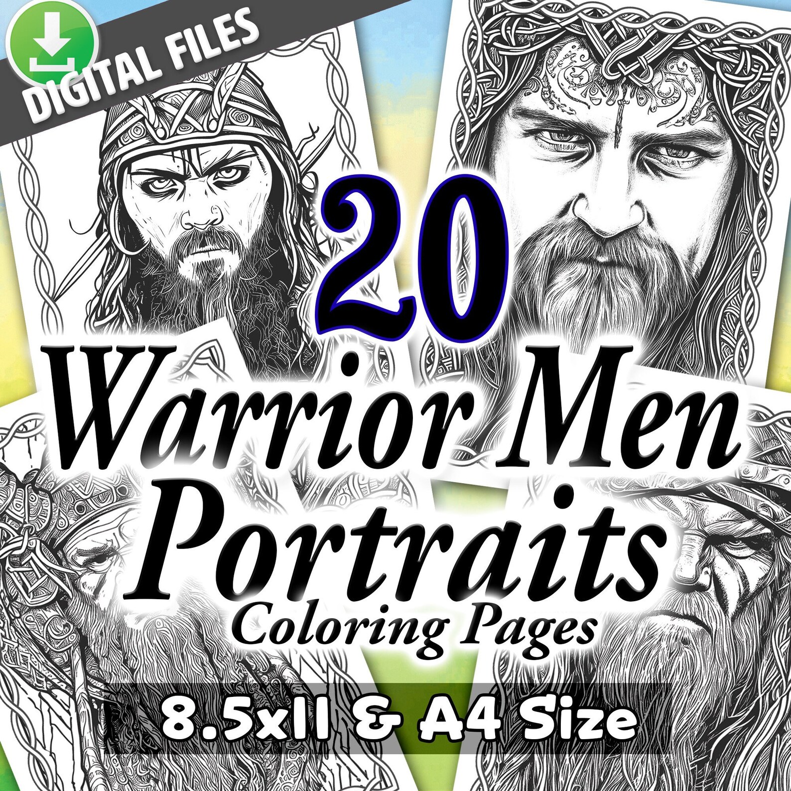 20 Warrior Men Portraits Coloring Pages. Viking & Spartan Warriors ...