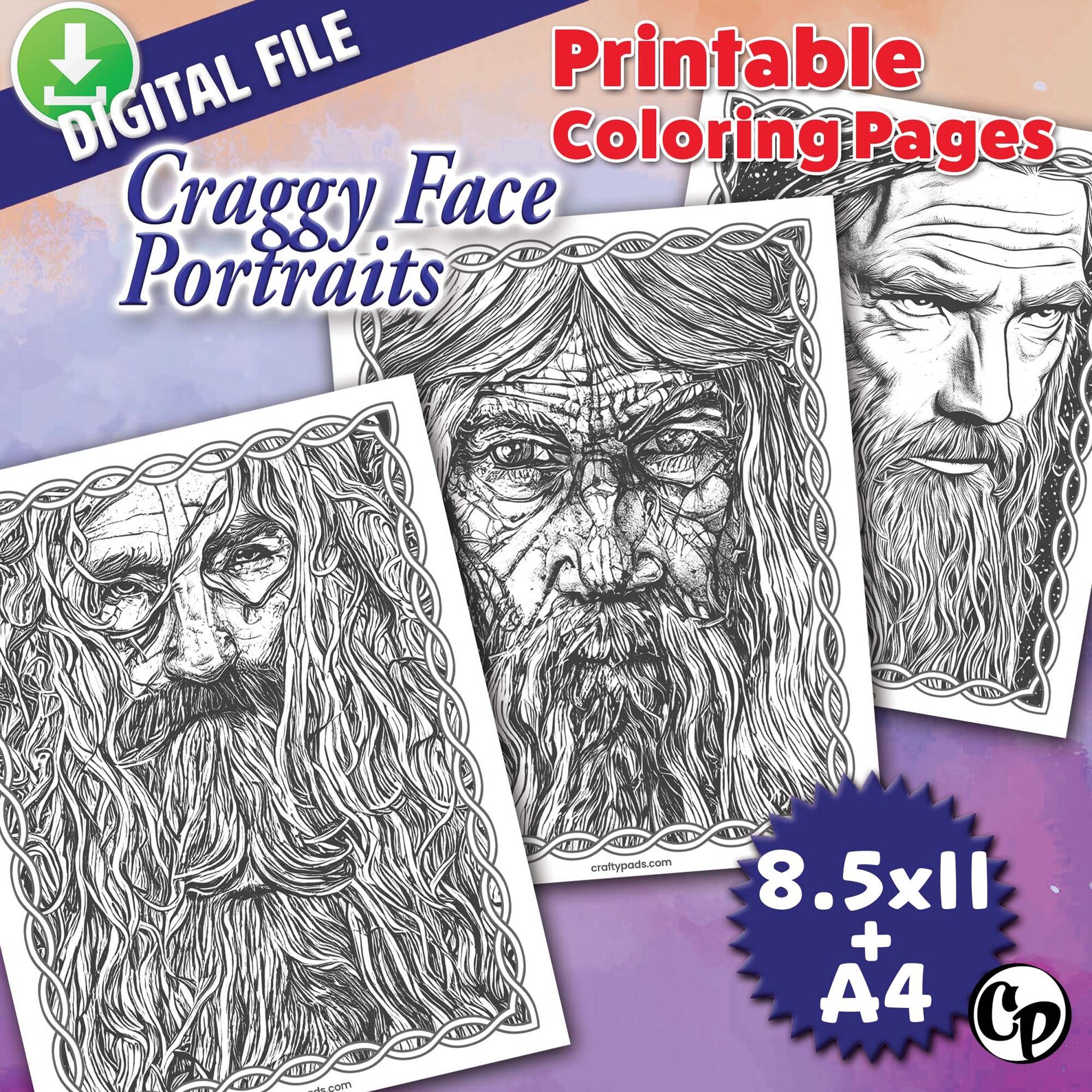 18 Craggy Face Portraits Coloring Pages. - Etsy