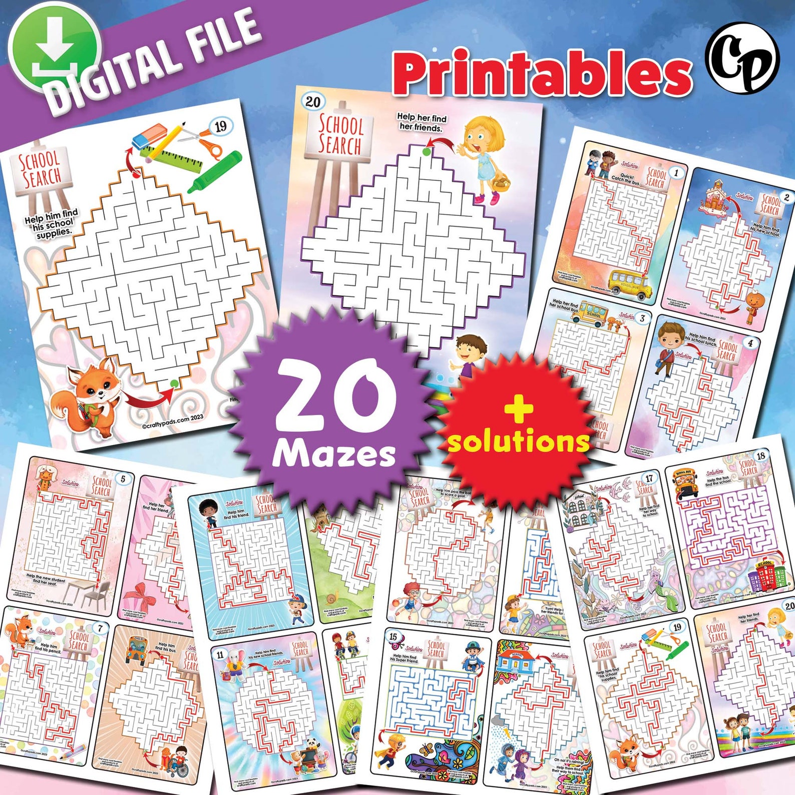 20 School & Friends Printable Maze Activity Pages for Kids. - Etsy