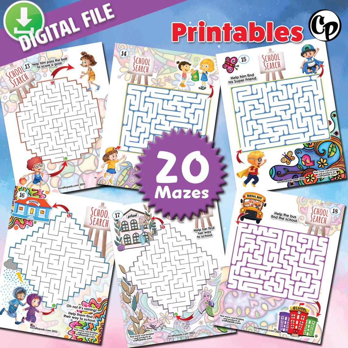 Printable Maze Pack for Kids – 20 School & Friends Activity Pages – PDF ...