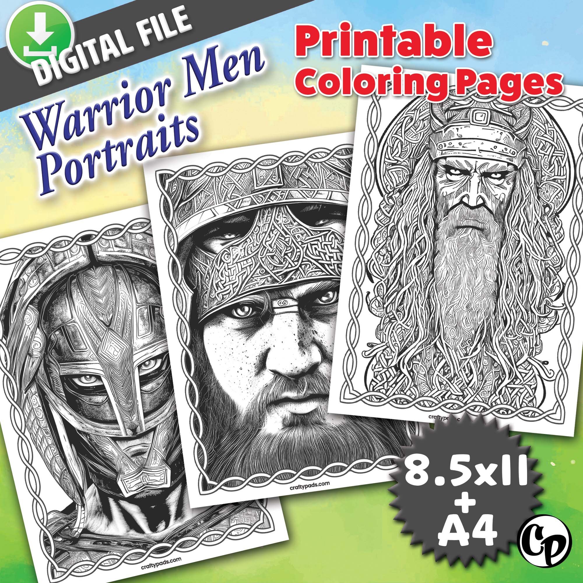 20 Warrior Men Portraits Coloring Pages. Viking & Spartan Warriors ...