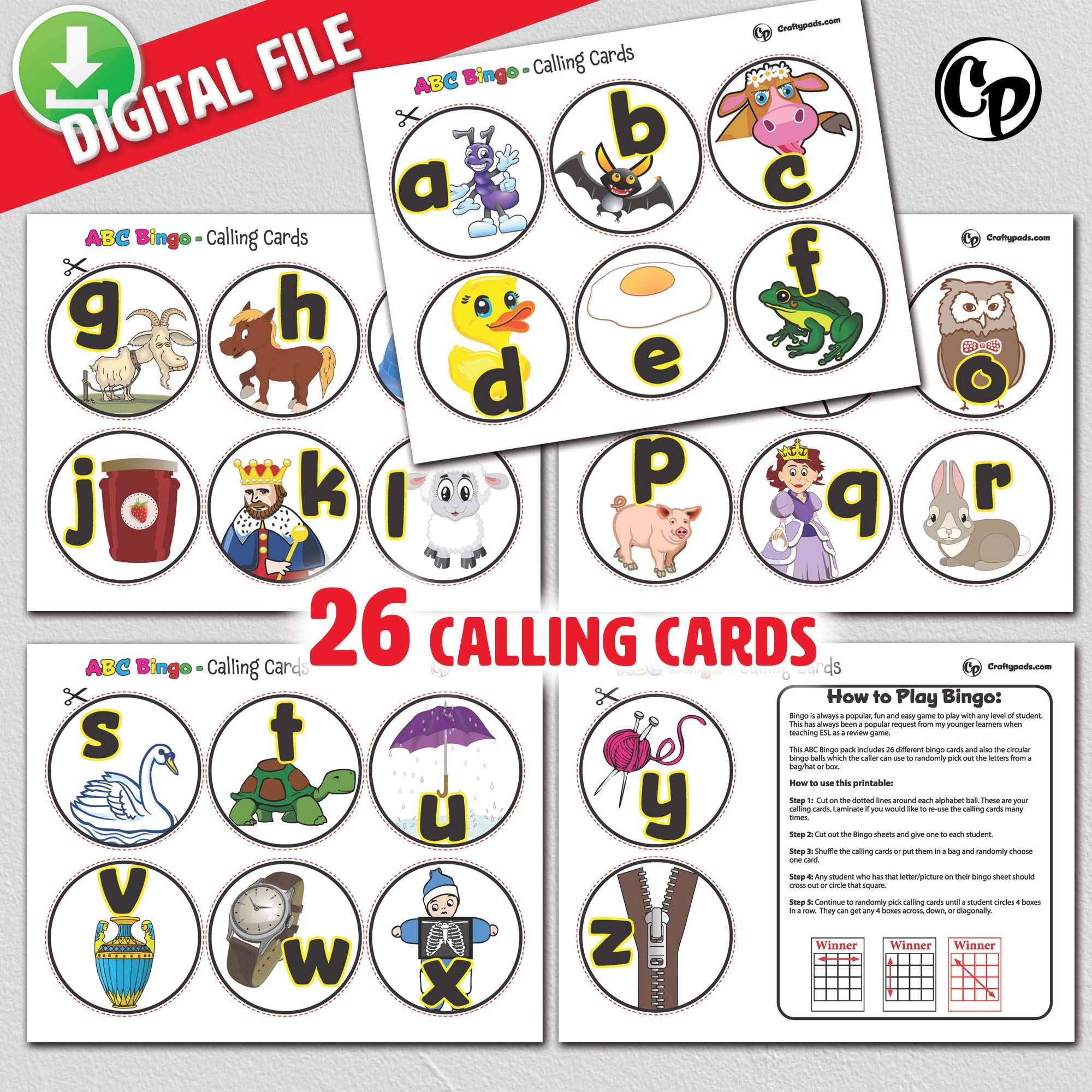 Printable ABC Bingo Game With 26 Bingo Sheets and Calling Cards. - Etsy