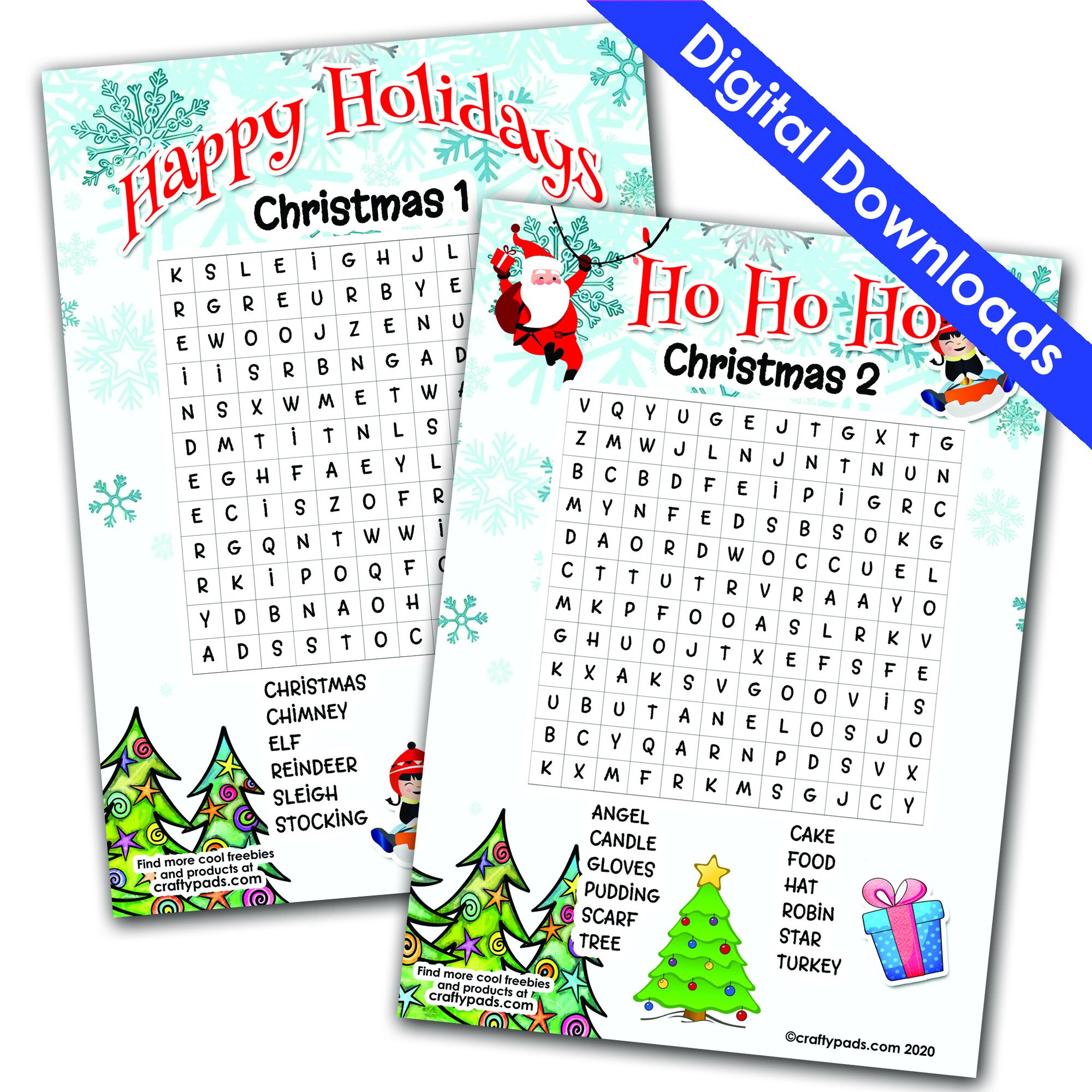 2 Christmas Printable Word Search Activity Pages for Kids. - Etsy