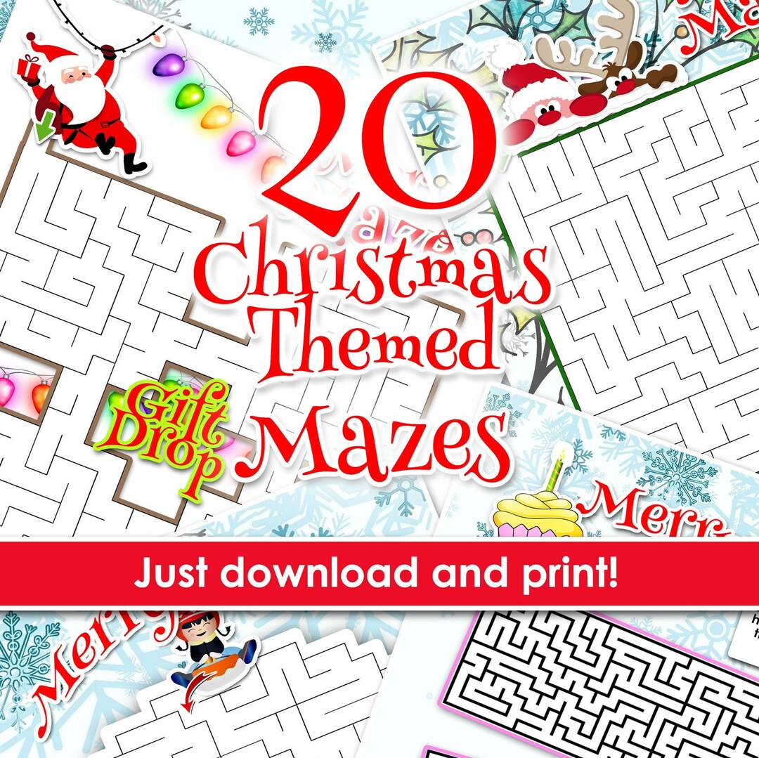20 Christmas Printable Maze Activity Pages for Kids, (merry Mazes 1 ...