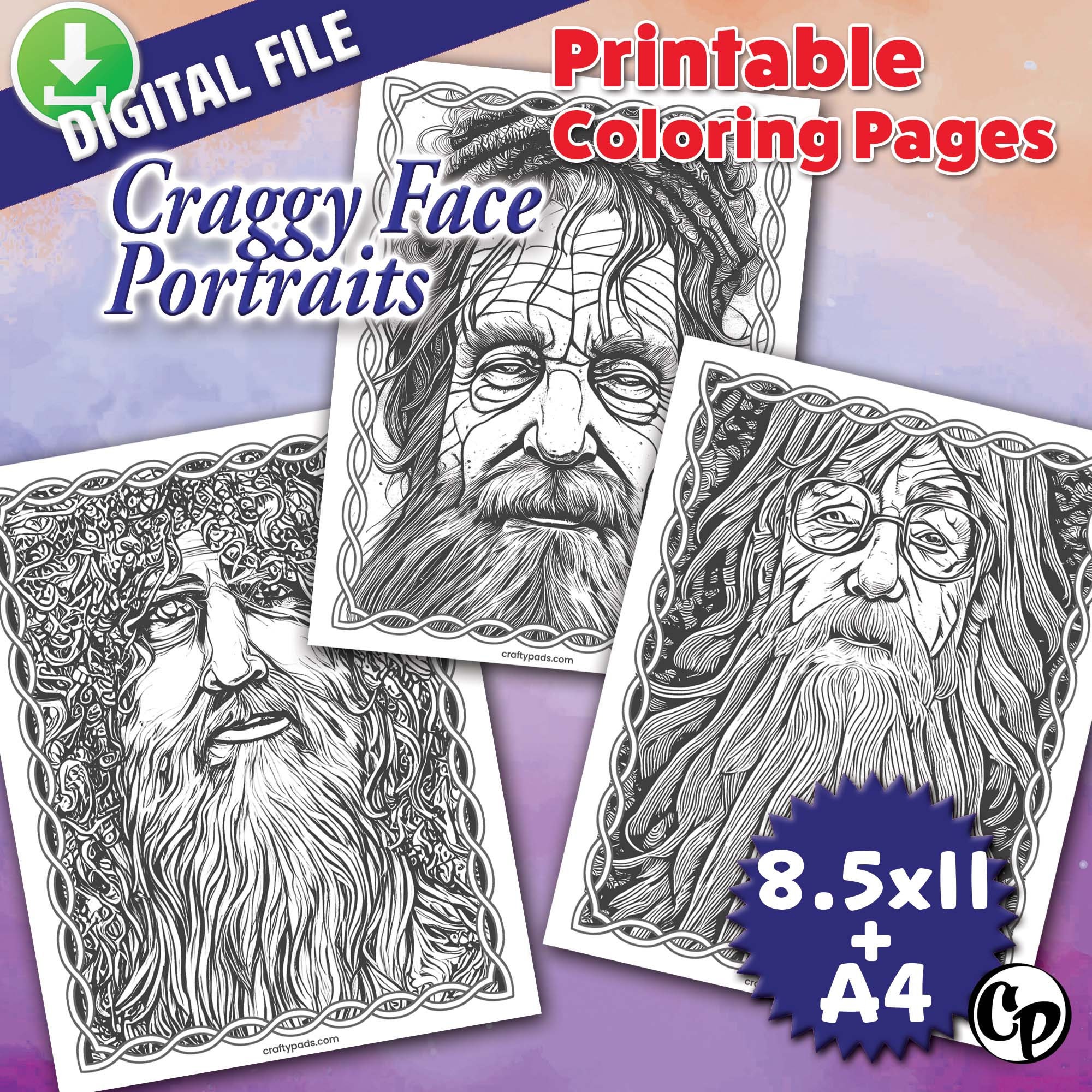 18 Craggy Face Portraits Coloring Pages. - Etsy