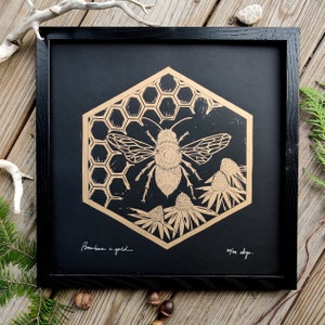 BEE Lino Linocut Linoprint Blockprint Bumblebee Black - Etsy