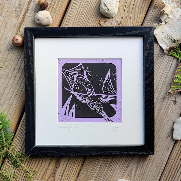 Linocut Print Hummingbird - Etsy
