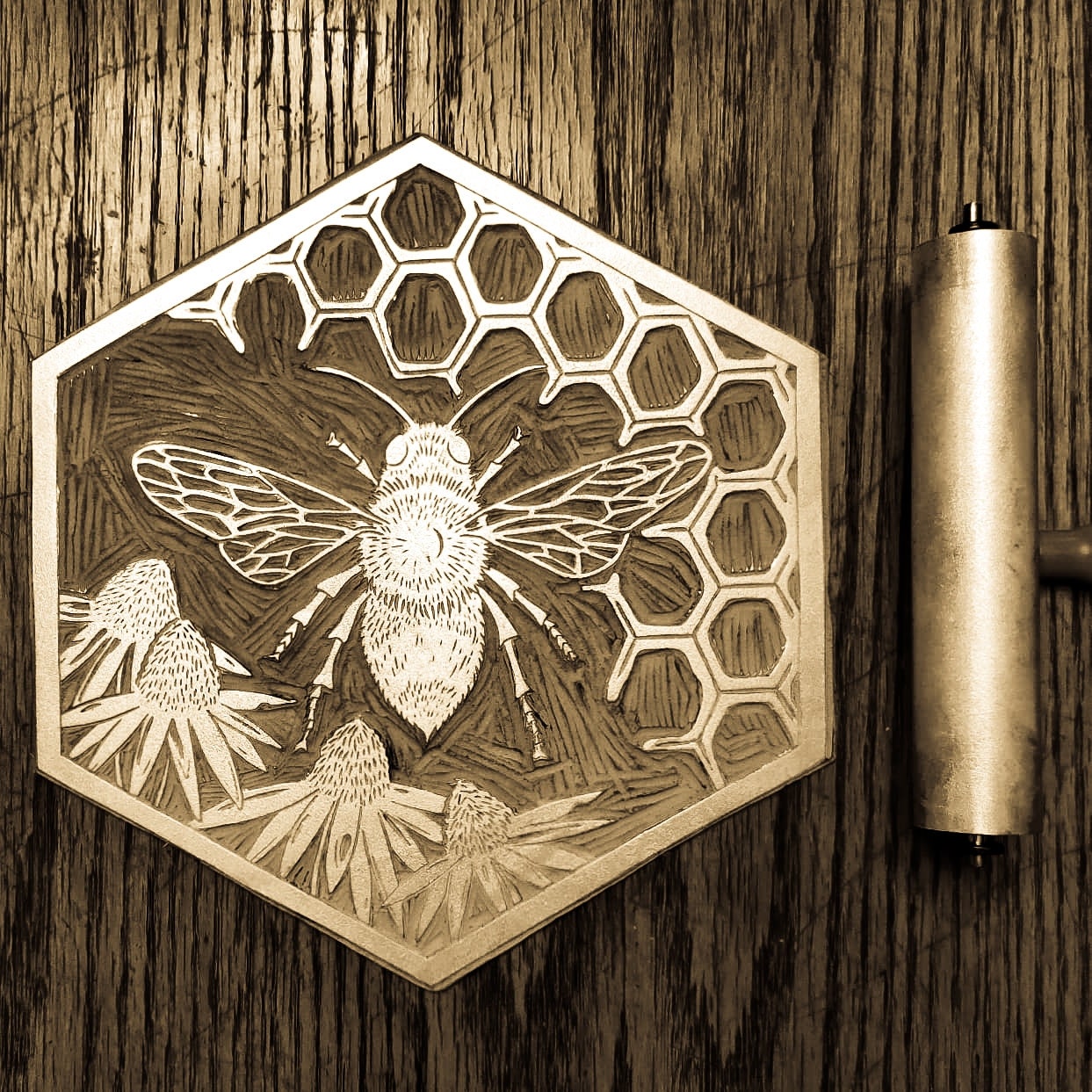 BEE Lino Linocut Linoprint Blockprint Bumblebee Black - Etsy